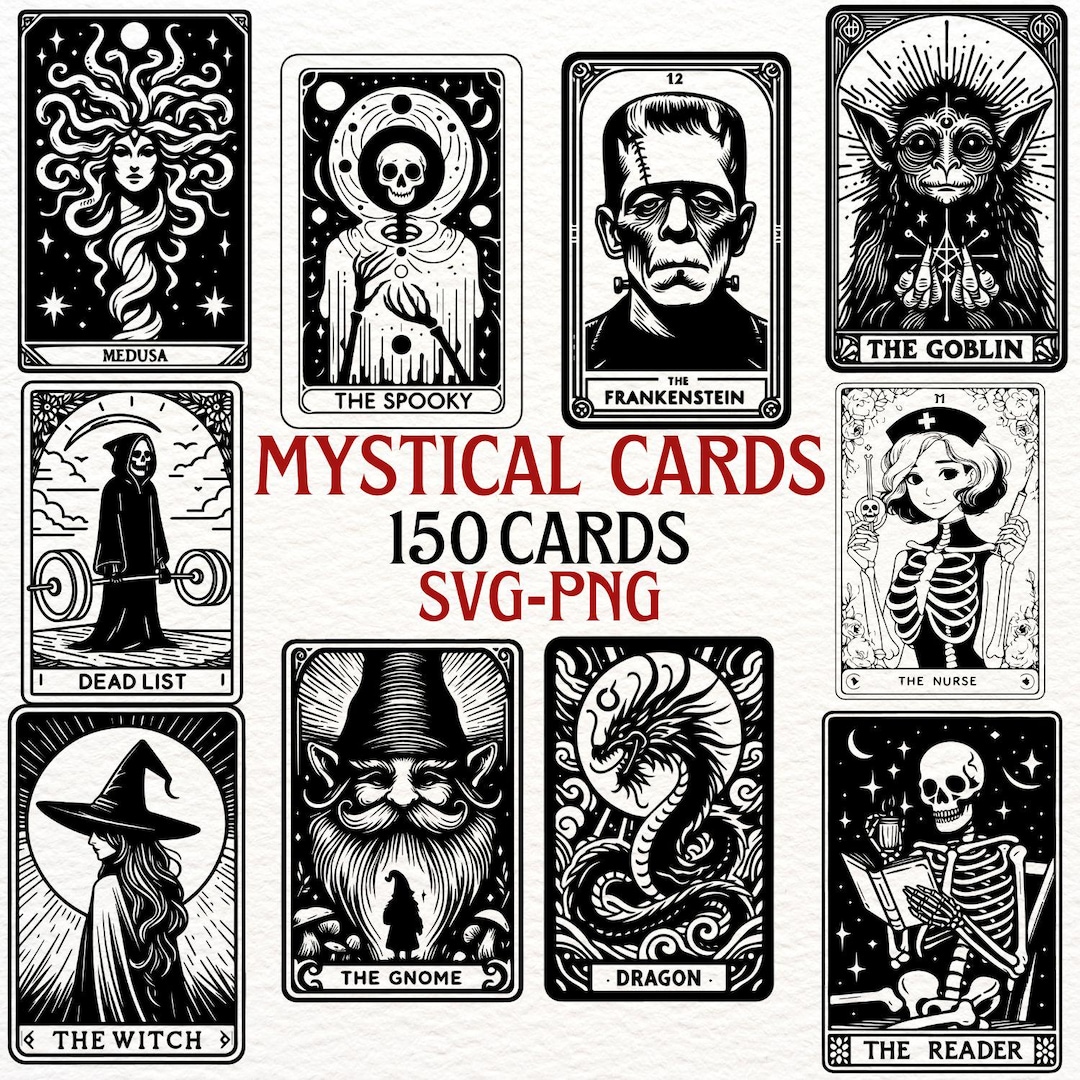 Mystical Tarot Cards Set 150 Designs | SVG PNG Gothic Cards | Medusa ...