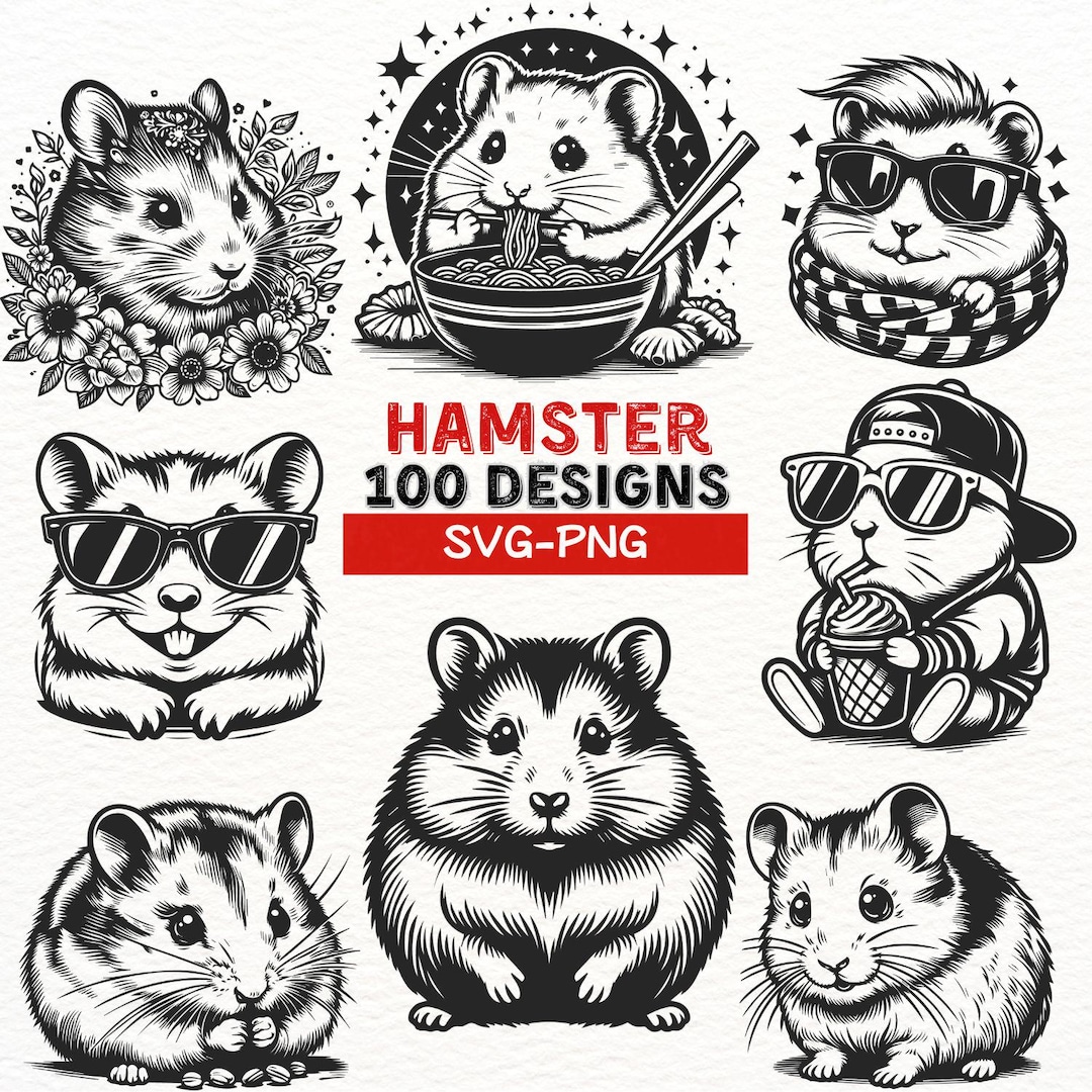 Cute Hamster SVG PNG Bundle, Digital Hamster Clipart, Kawaii Hamster ...