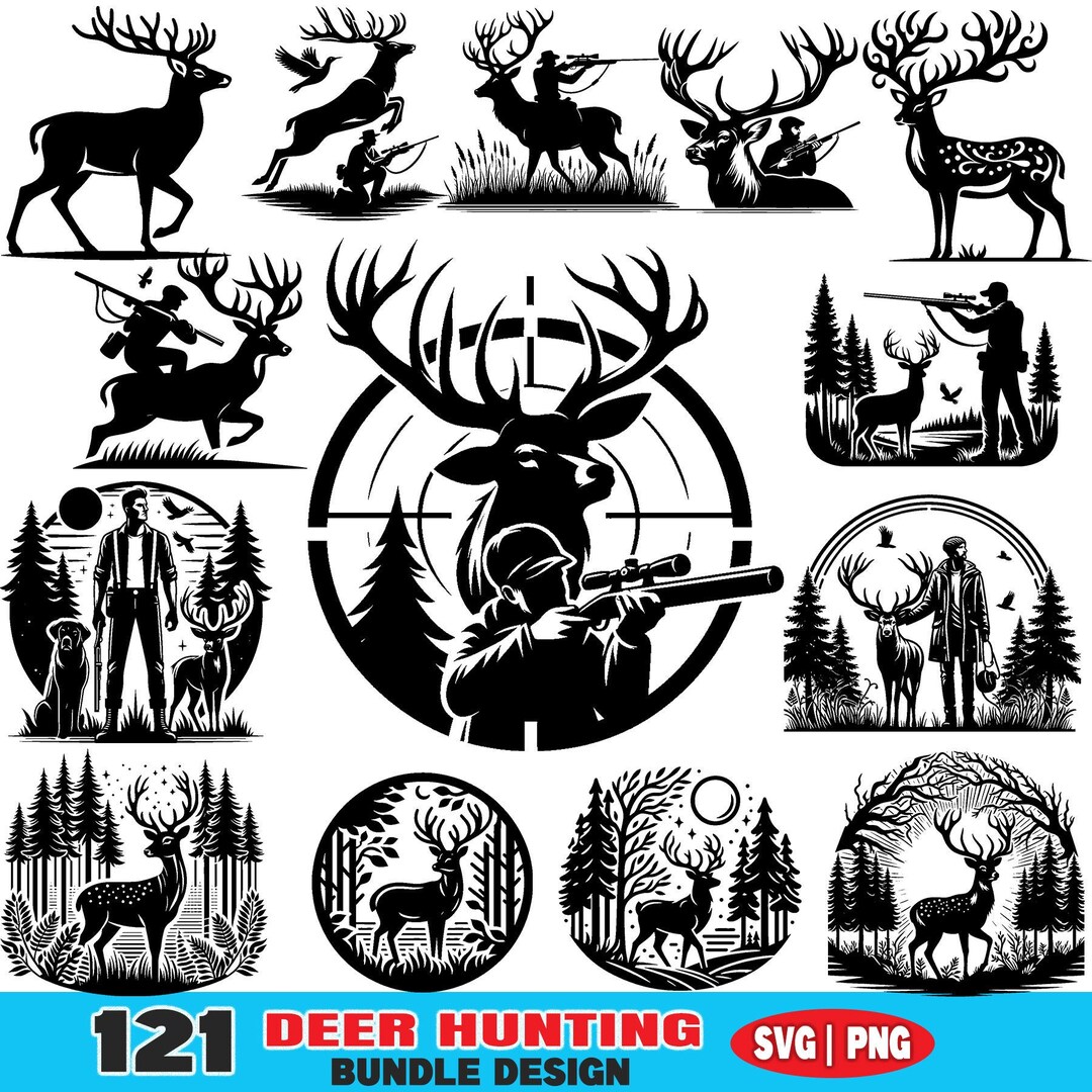 Deer Hunting SVG | Black and White Clipart | Hunter and Deer ...