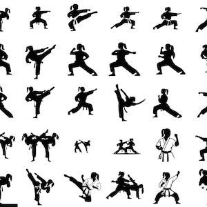 Karate Girl SVG PNG Bundle | 50 Silhouette Martial Arts Clipart Designs ...