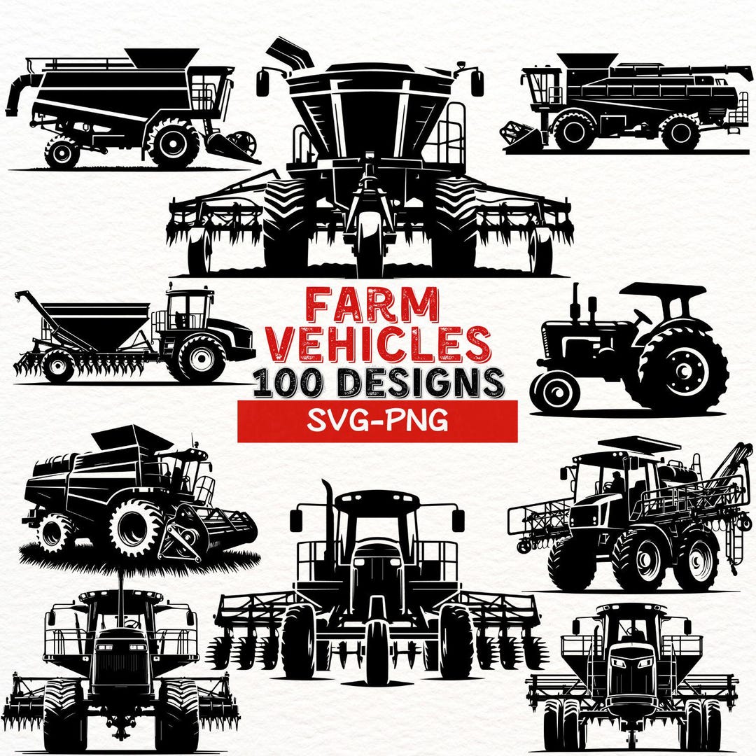 Farm Vehicles SVG Bundle, 100 Farm Tractor Designs, Combine Harvester ...
