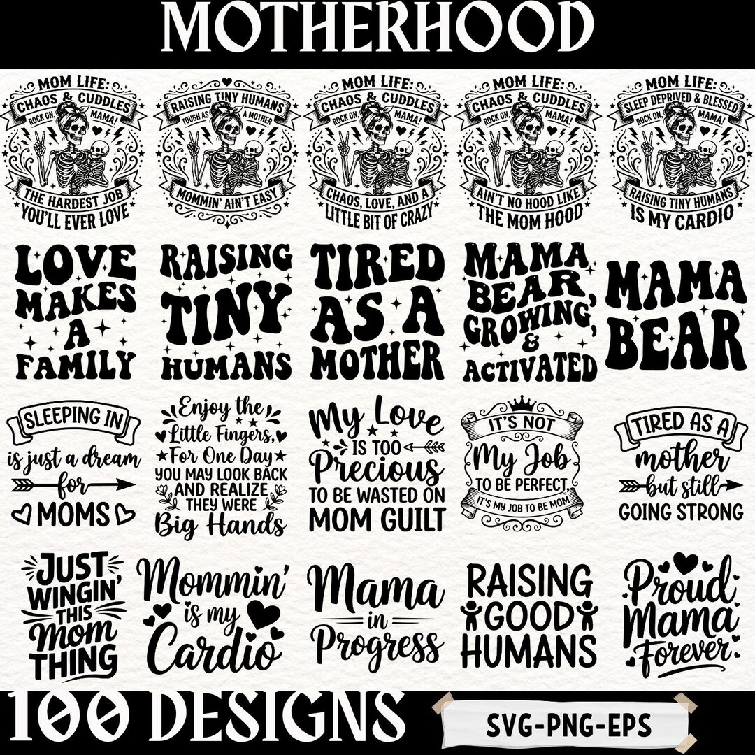 Motherhood SVG Bundle With Funny Mom Quotes, Skeleton Mom Life Designs ...