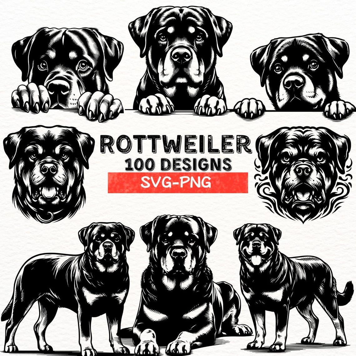 Dog SVG Bundle | 100 Unique Rottweiler Designs | High-quality PNG SVG ...