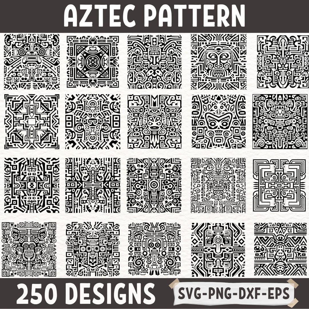 Aztec Pattern SVG Bundle, Intricate Tribal Digital Files, Vector Aztec ...