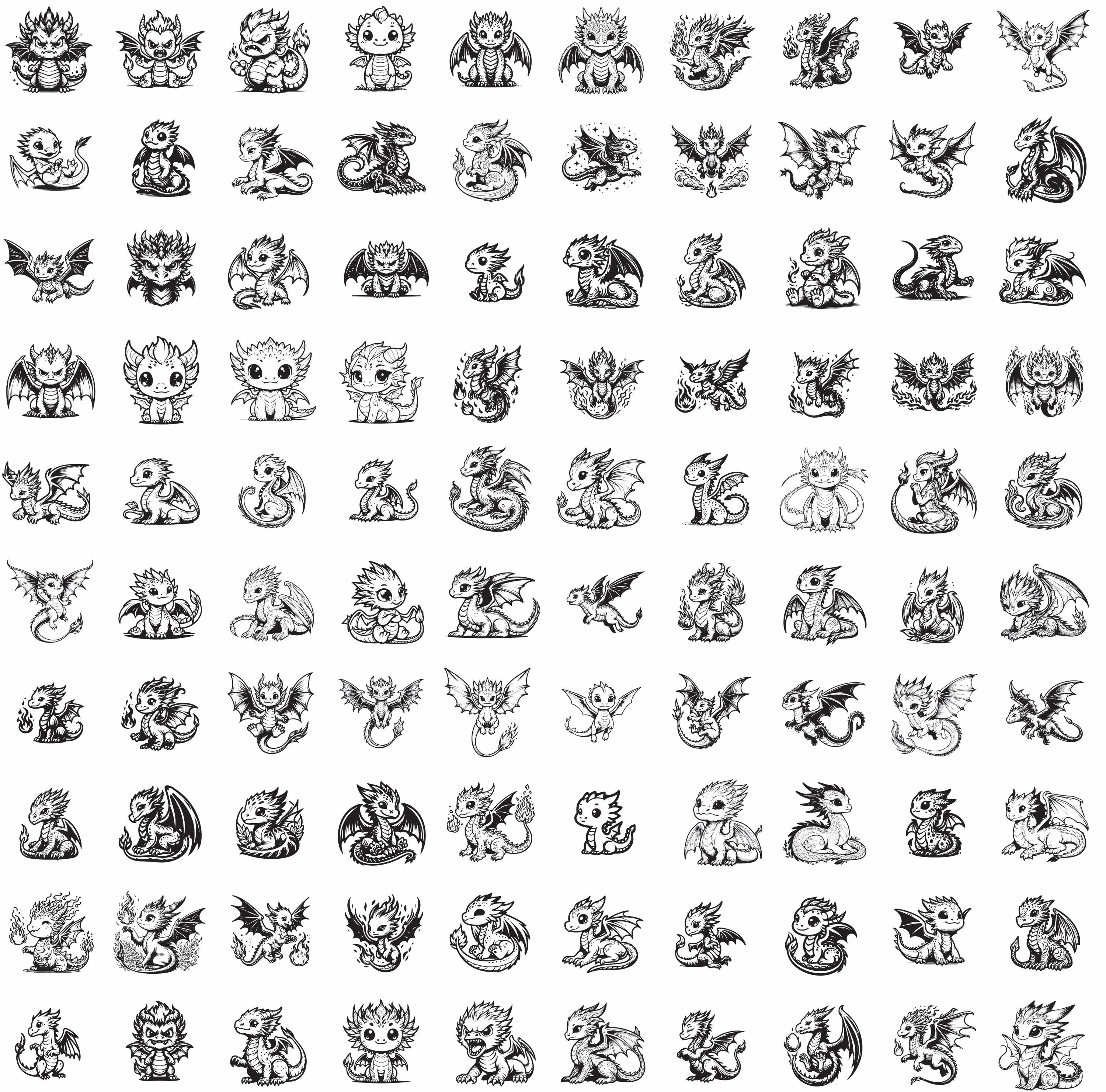 Dragon SVG PNG Bundle, Intricate Dragon Clipart, Mythical Beast Digital ...