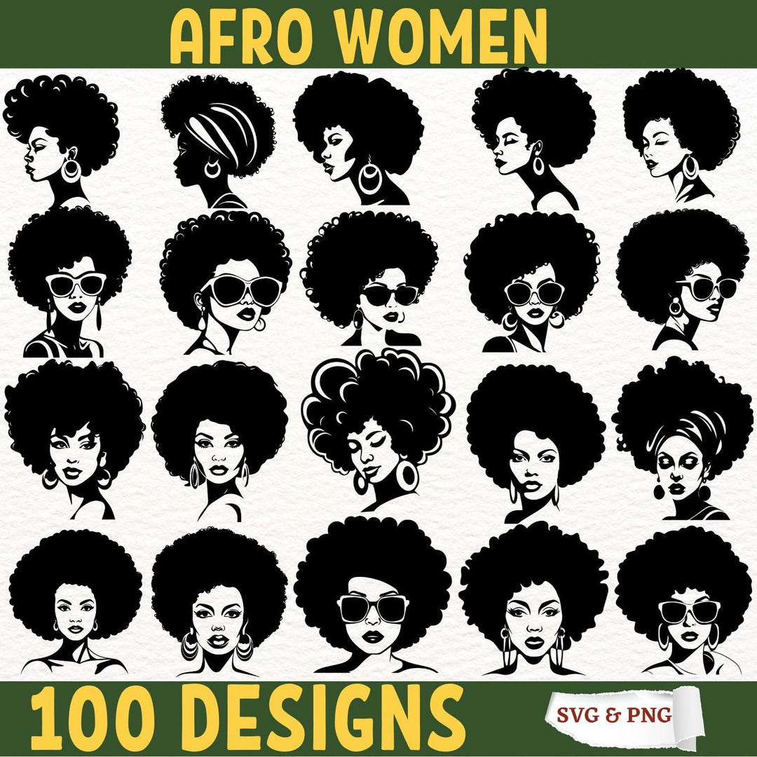 Afro Women SVG Bundle, 100 Afrocentric Designs for Cricut, Black Woman ...