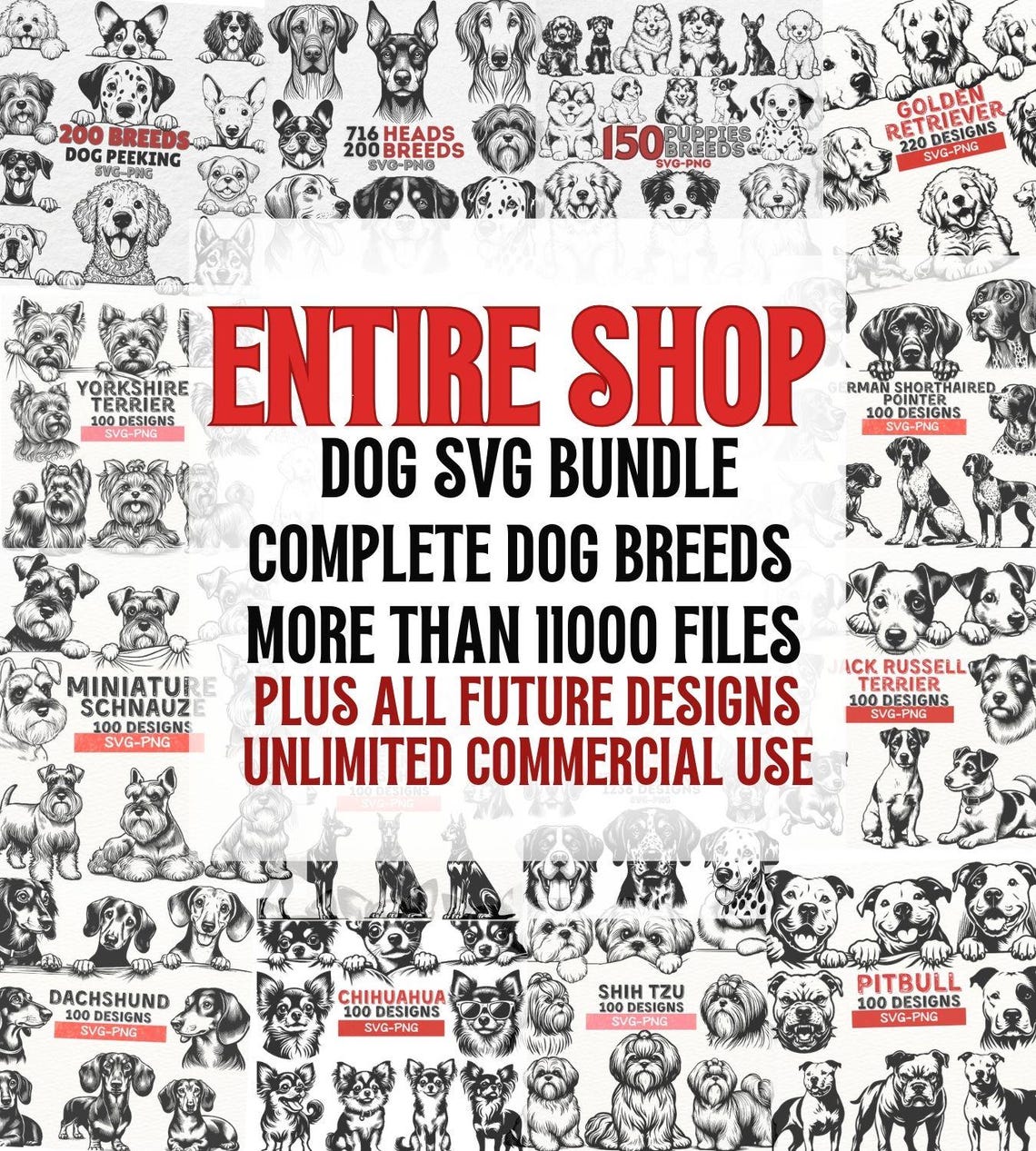 Dog SVG Bundle: 11000+ Designs, All Breeds (commercial Use SVG & PNG ...
