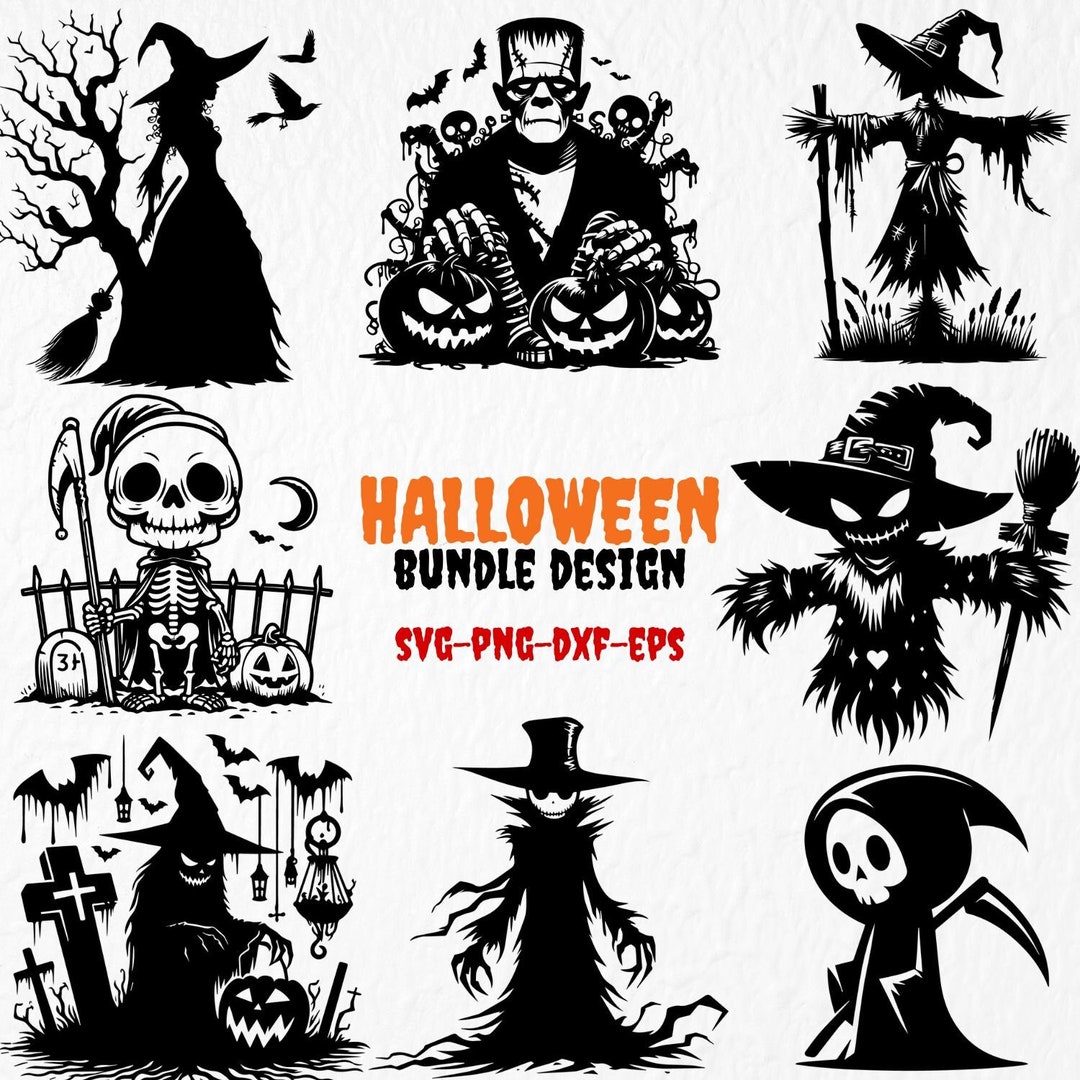 Halloween SVG Bundle | Witch,skeleton, Scarecrow Cut Files | Halloween ...