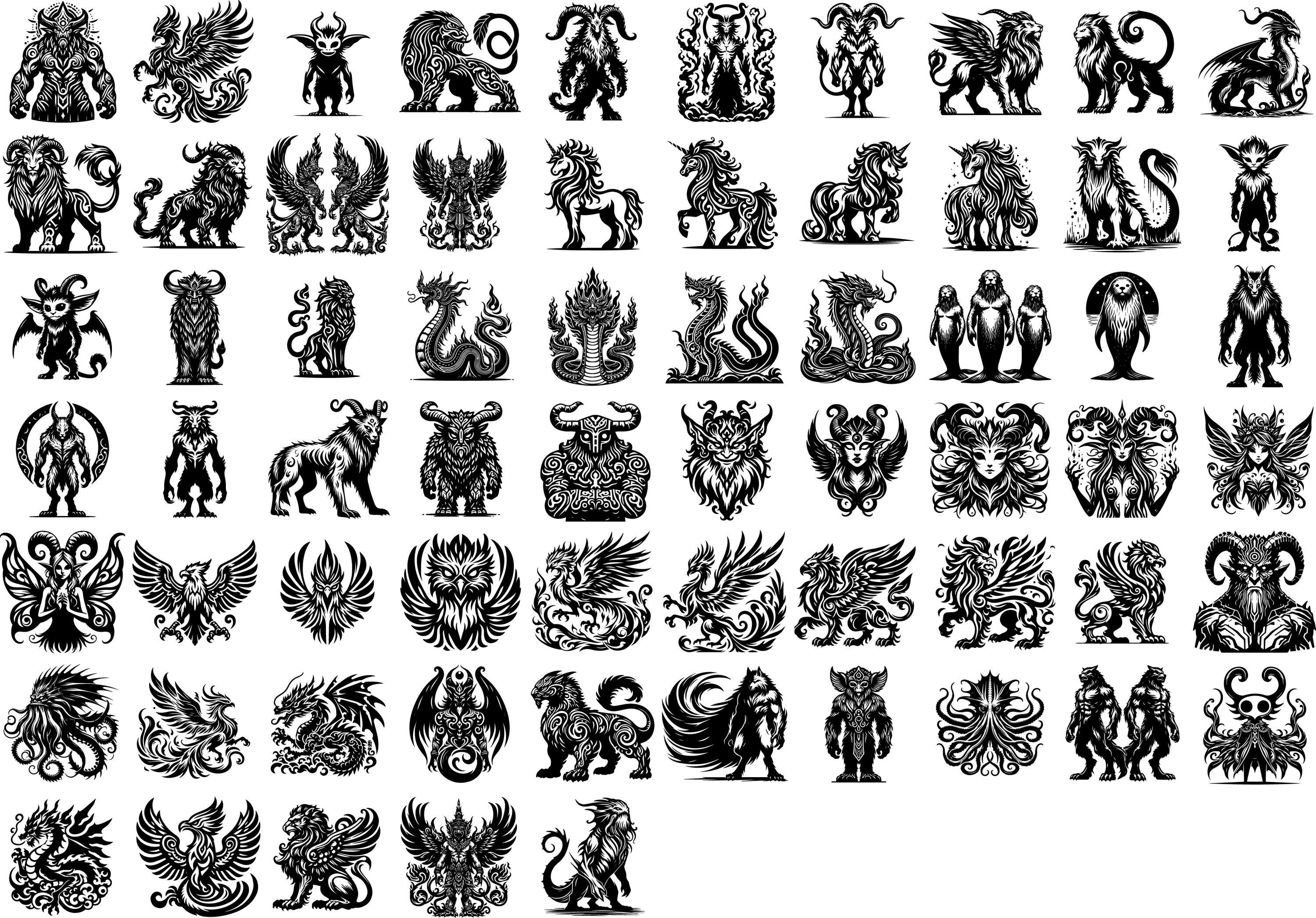 Mythical Creatures SVG Bundle, 165 Fantasy Beast Designs, Gothic ...