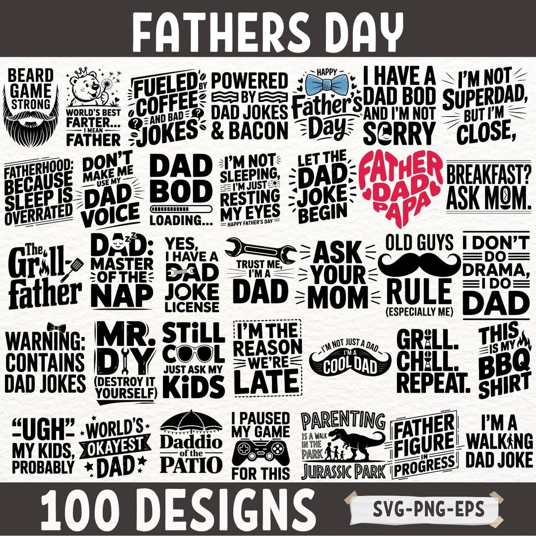 Funny Father's Day SVG Bundle for Dad Shirts and Mugs – 100 Dad Joke ...