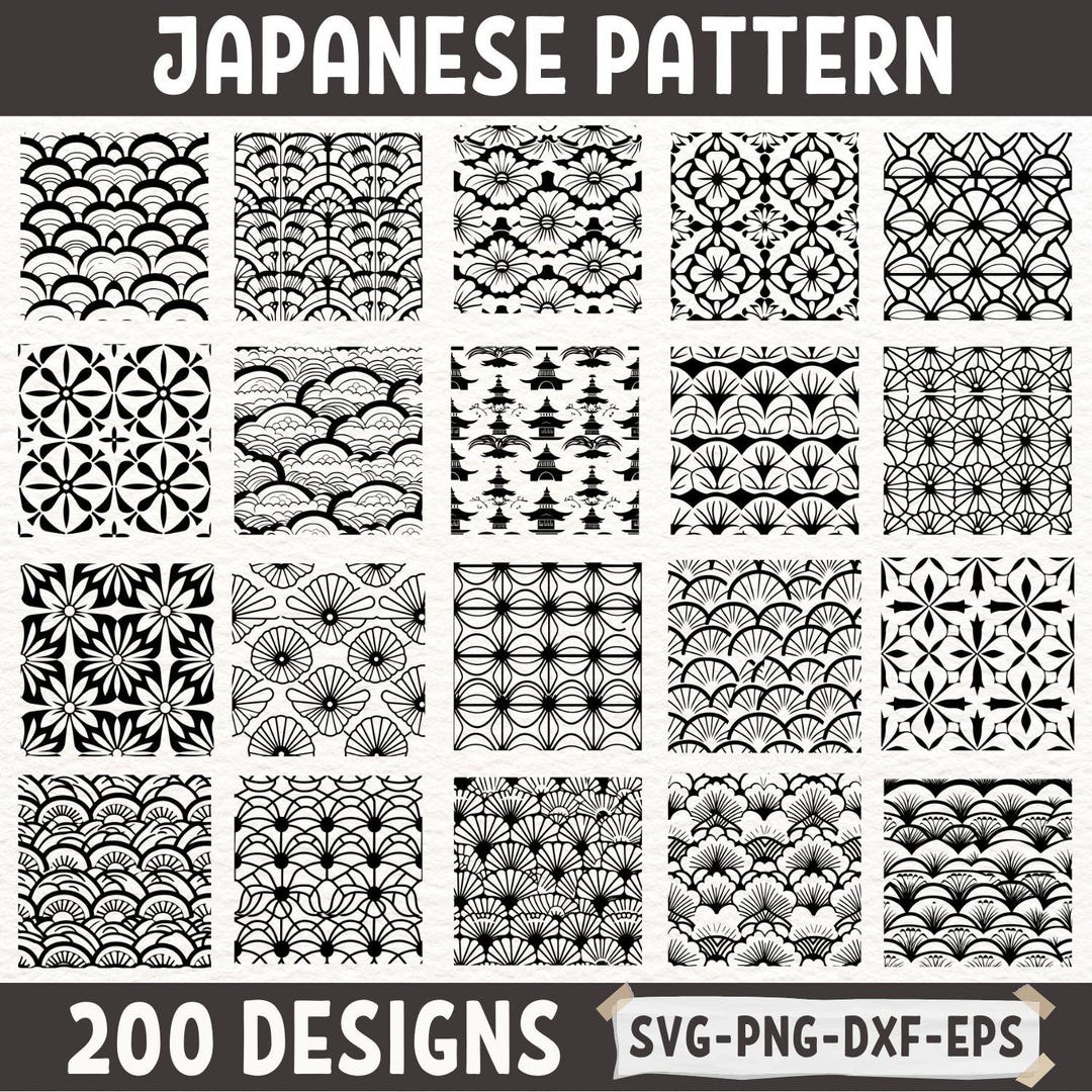 Japanese Pattern Designs Bundle | Traditional Asian Svg Png Dxf Eps for ...