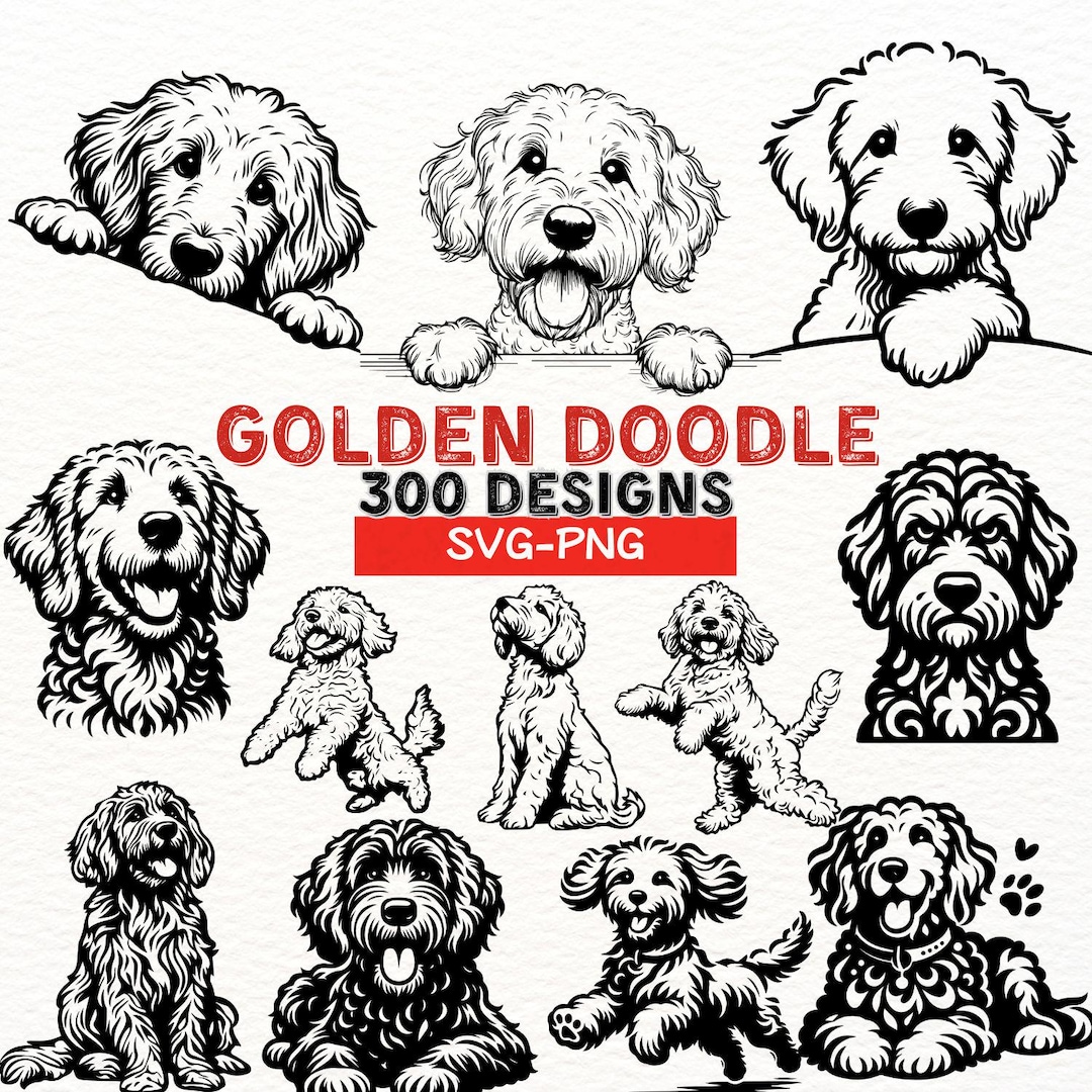 Golden Doodle Dog SVG Bundle, 300 Golden Doodle PNG Clipart, Doodle Dog ...