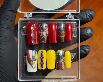 Deadpool and Wolverine Nails Hand Painted Press on Nails Acrylic Long ...