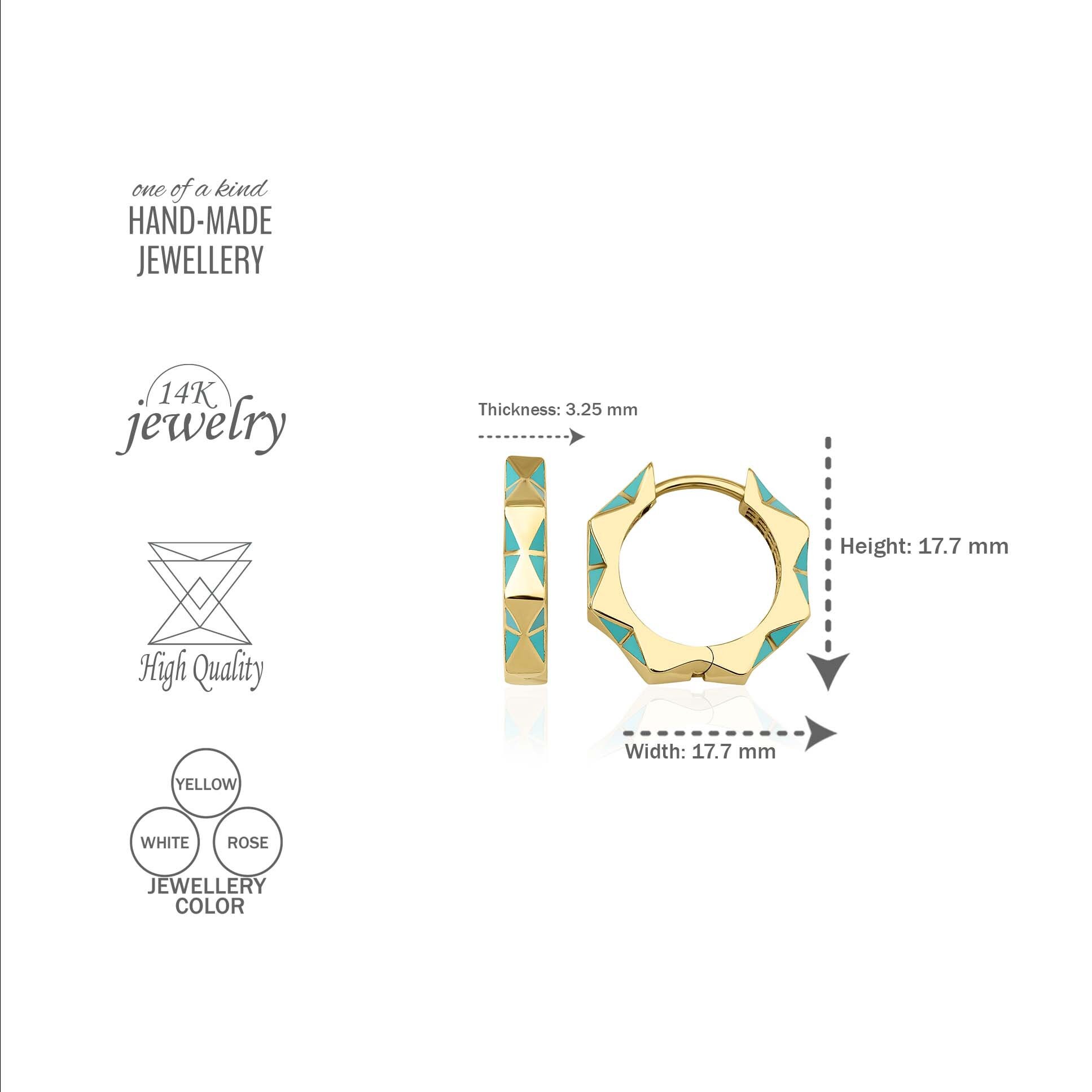 14K Gold Enamel Sharp-edged Hoop Earrings, Unique 14K Gold Geometric ...