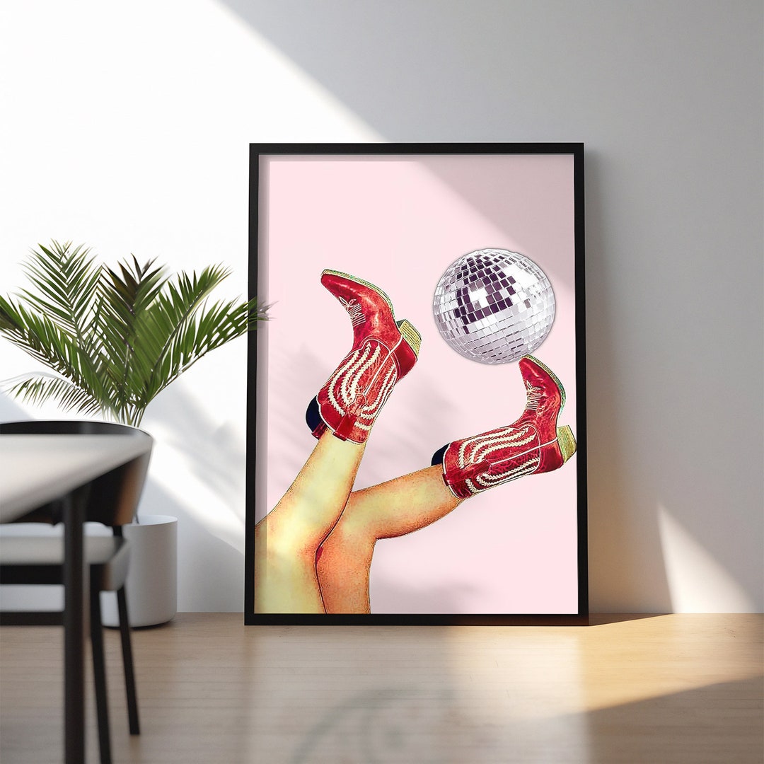 Disco Ball Poster: Retro Cowgirl Boots Print, 70s Glam Decor - Etsy