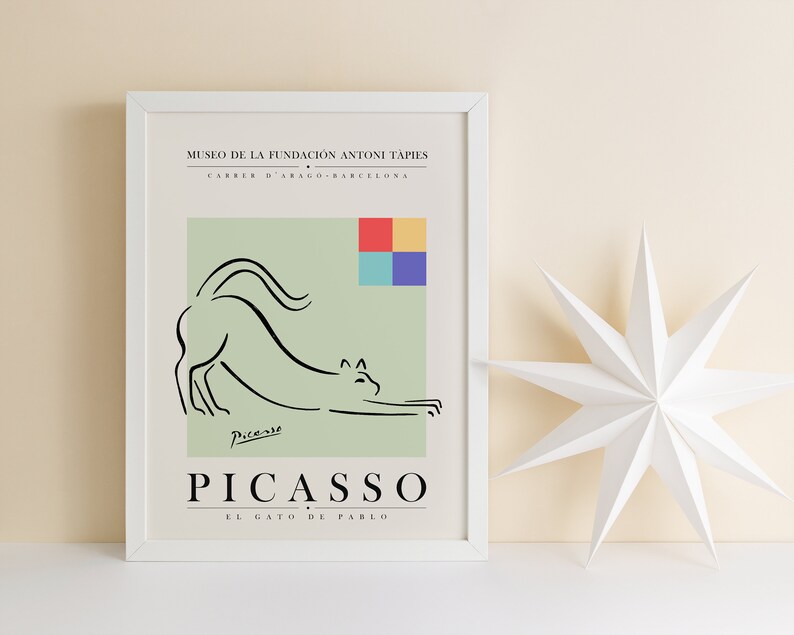 Picasso - the Cat, Exhibition Vintage Line Art Poster, Minimalist Line ...