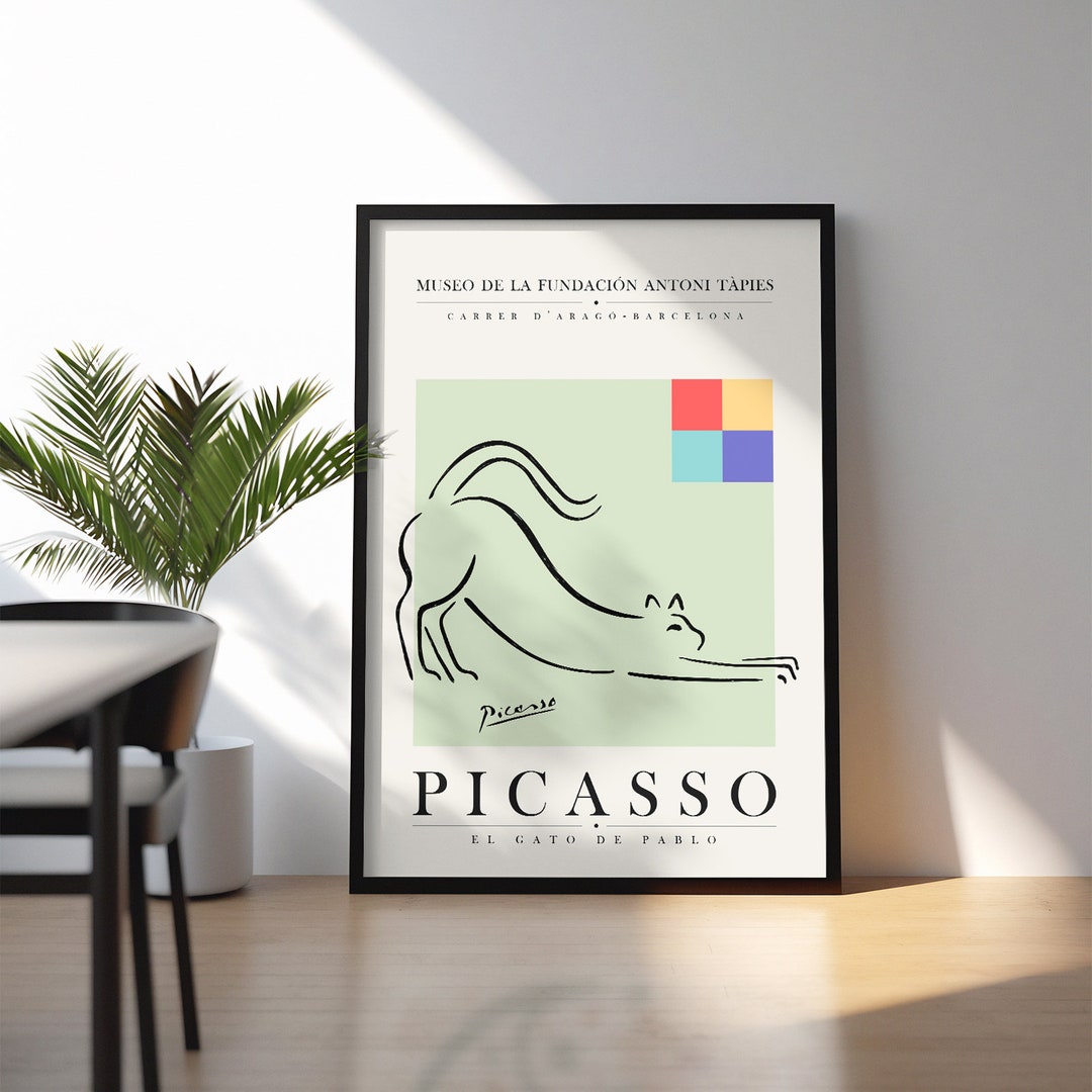 Picasso - the Cat, Exhibition Vintage Line Art Poster, Minimalist Line ...
