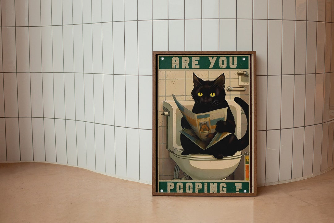 Are You Pooping Cat Print, Cat Bathroom Decor, Funny Bathroom Poster ...