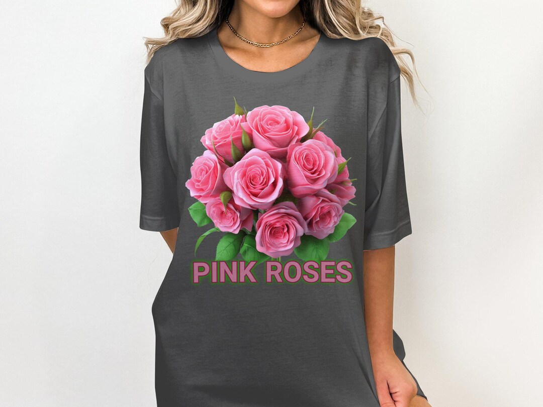 Pink Roses Flower Bouquet Graphic Tee Floral Design T Shirt Cute Pink