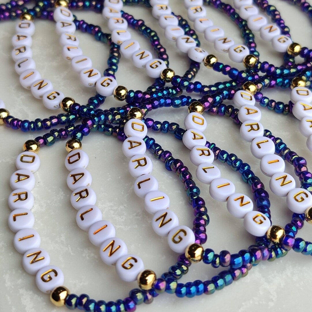 Personalized Beaded Name Friendship Bracelet - Blue Beads - Etsy
