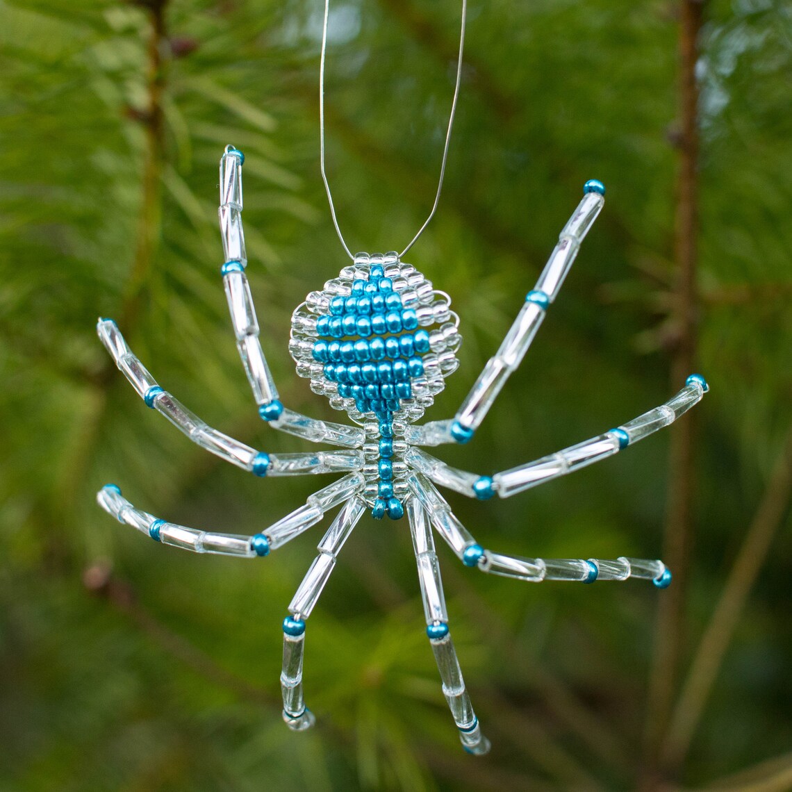 Christmas Spider Ornament Silver & Teal Beaded Spider - Etsy