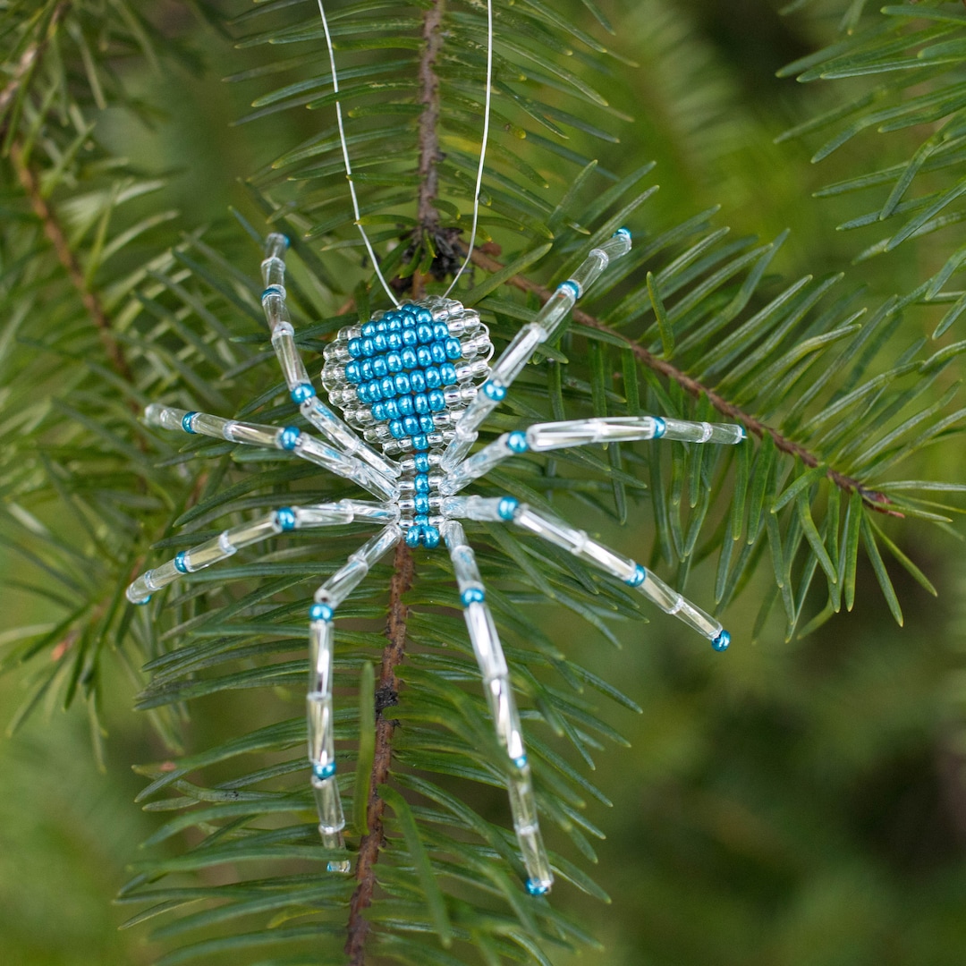 Christmas Spider Ornament, Silver & Teal Beaded Spider, Christmas ...
