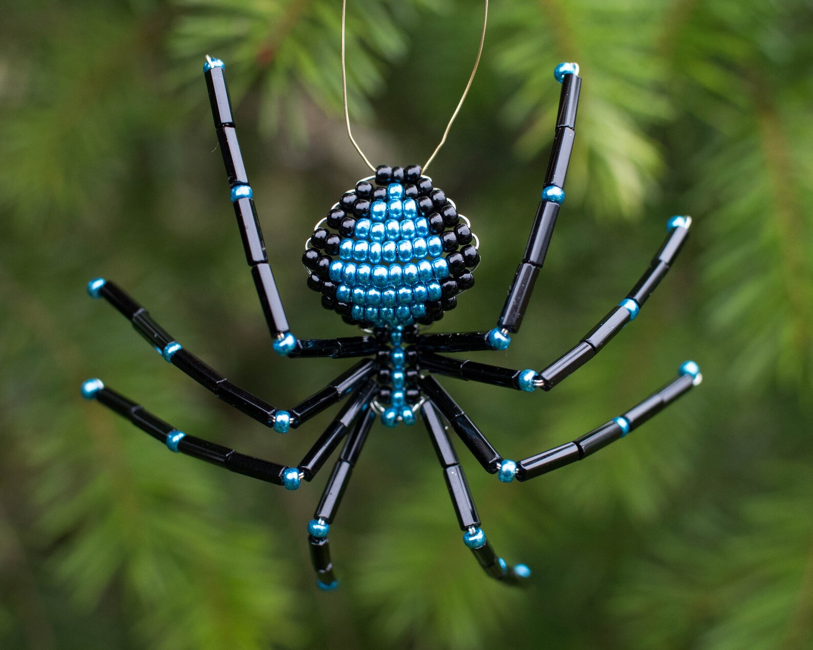 Black & Metallic Blue Spider Ornament Hanging Beaded Spider - Etsy
