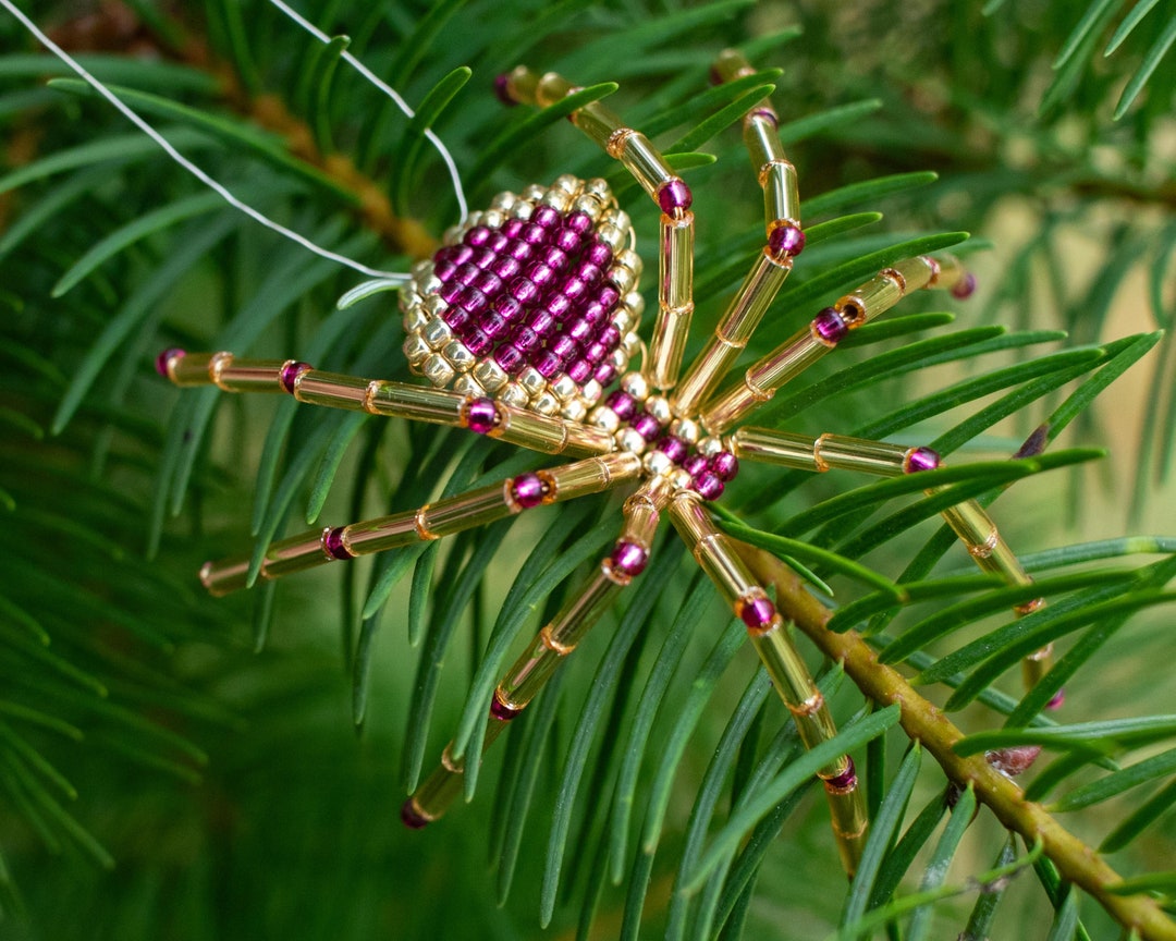 Christmas Spider Ornament Gold & Magenta, Handmade Spider Christmas ...
