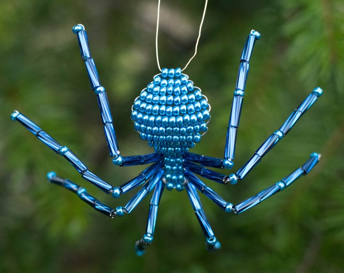 Blue Christmas Spider Ornament Teal Blue Beaded Spider With - Etsy