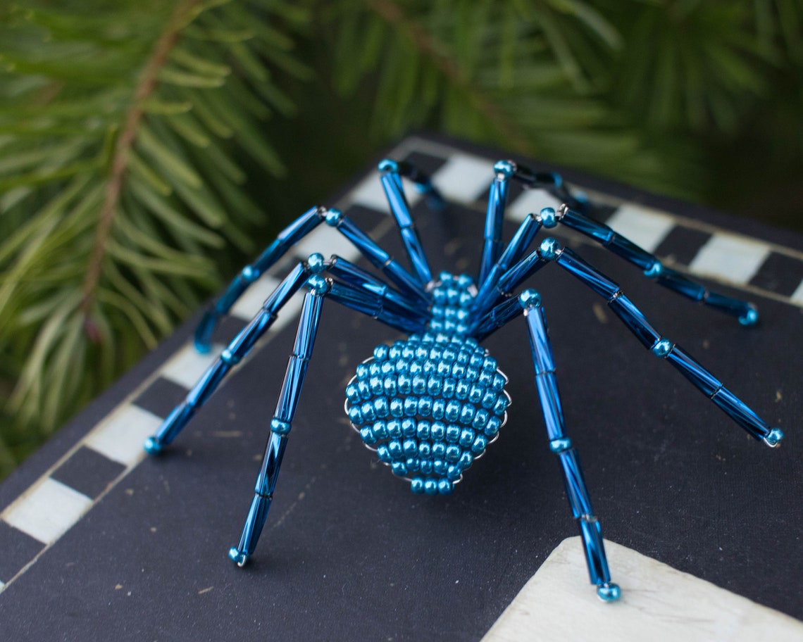 Blue Christmas Spider Ornament Teal Blue Beaded Spider With | Etsy
