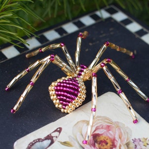 Christmas Spider Ornament Gold & Magenta Beaded Spider - Etsy
