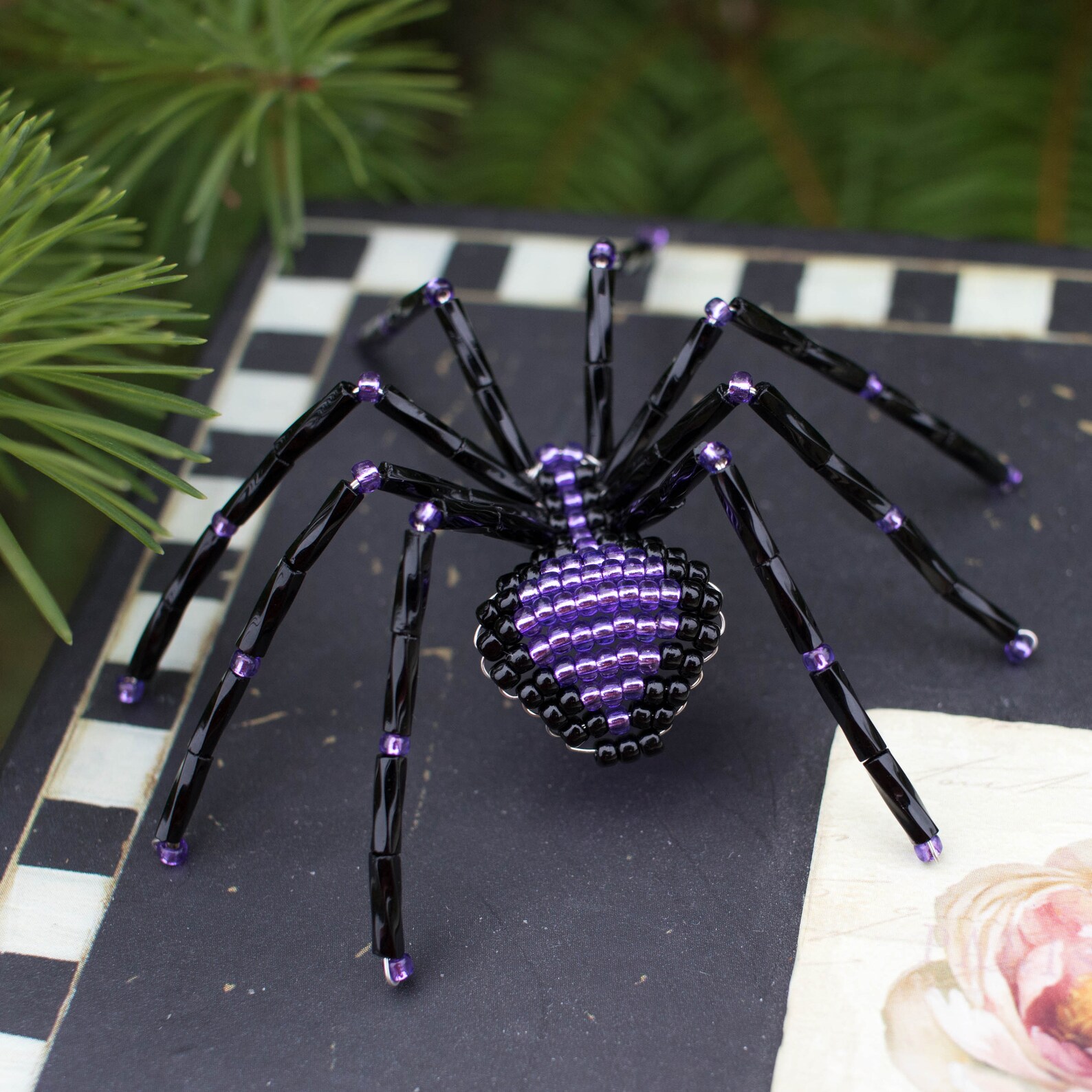 Beaded Spider Black and Purple Spider Ornament Purple - Etsy