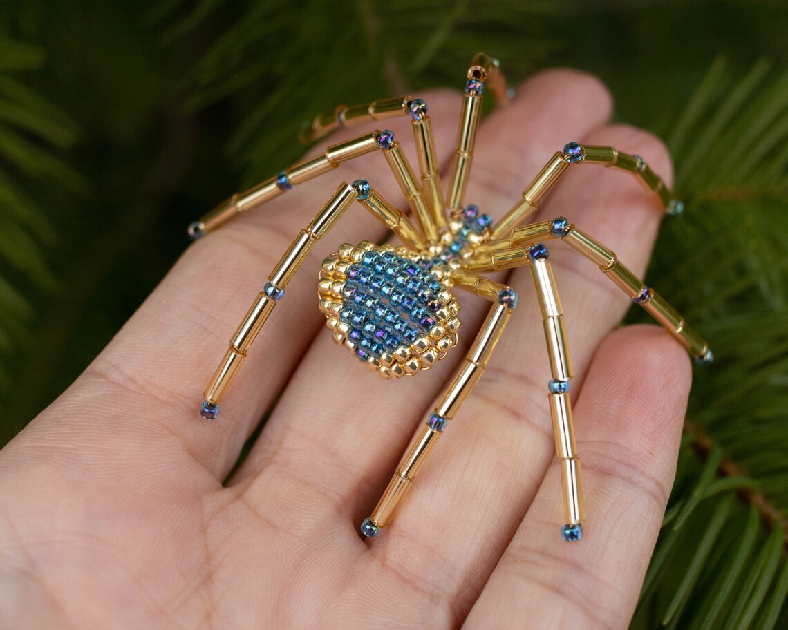Christmas Spider Ornament, Gold & Teal, Spider Christmas Tree Ornament ...