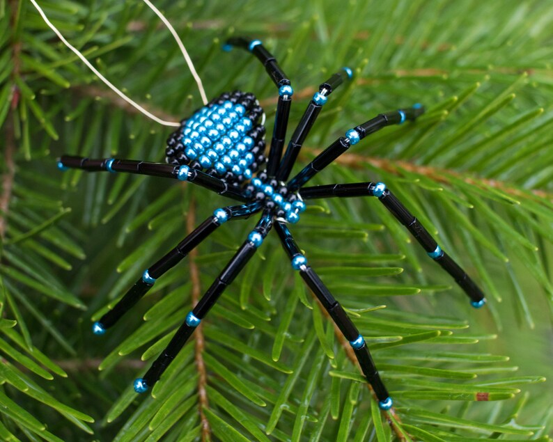 Black & Metallic Blue Spider Ornament Hanging Beaded Spider - Etsy