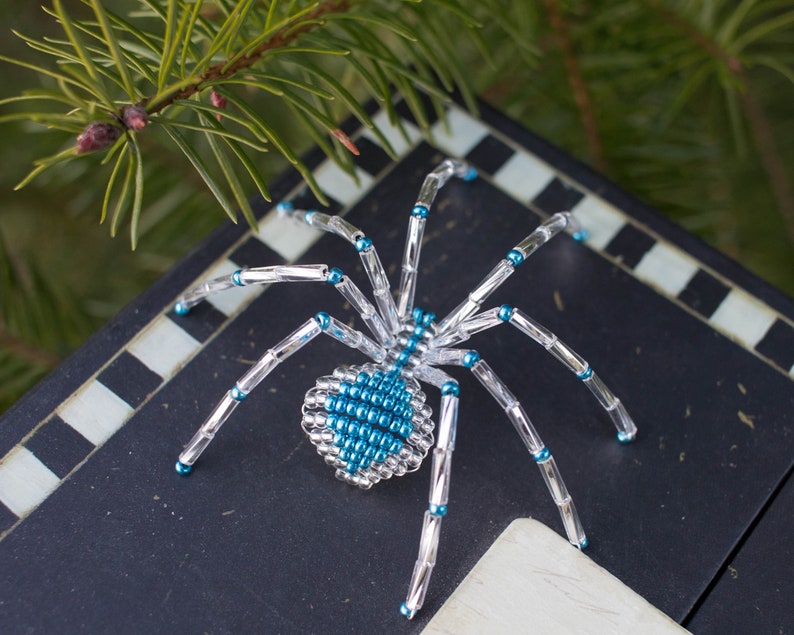 Christmas Spider Ornament Silver & Teal Beaded Spider - Etsy