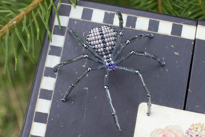 Gray Spider With Blue Eyes | Beaded Spider Ornament | - Etsy
