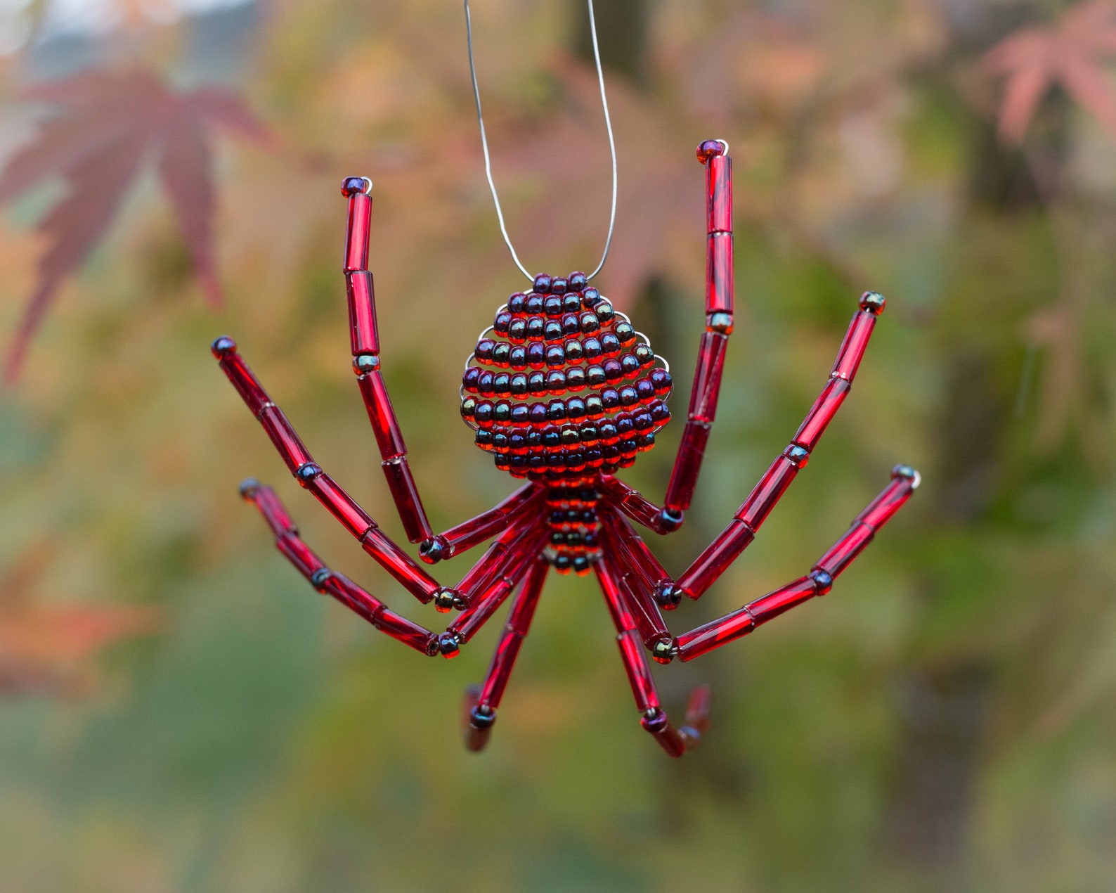 Christmas Beaded Spider Ornament | Garnet Red Suncatcher | Handmade ...