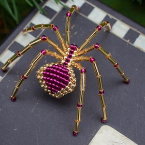 Christmas Spider Ornament Gold & Magenta, Handmade Spider Christmas ...