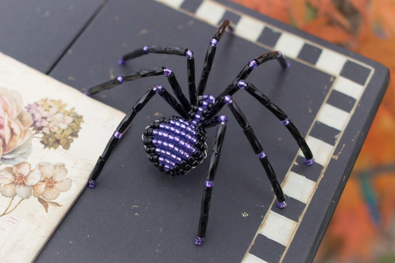 Beaded Spider Black and Purple Spider Ornament Purple - Etsy