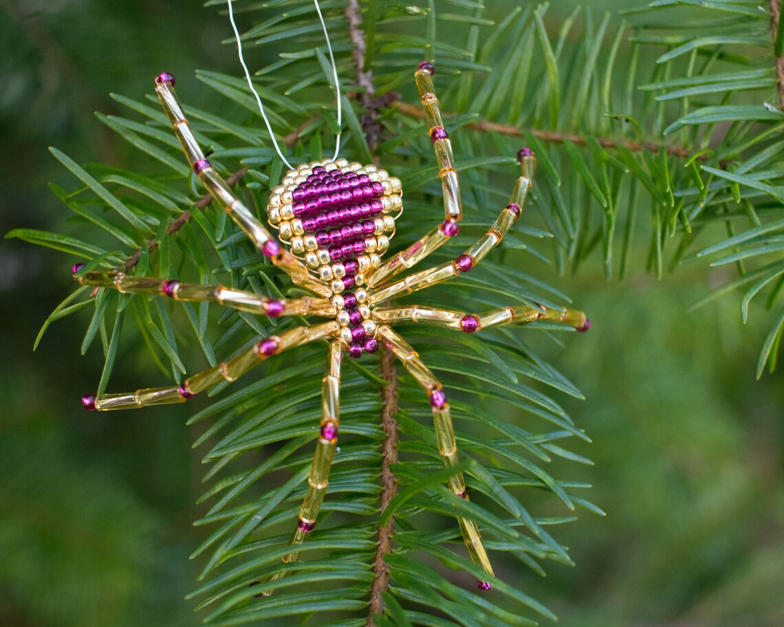 Christmas Spider Ornament Gold & Magenta Beaded Spider | Etsy