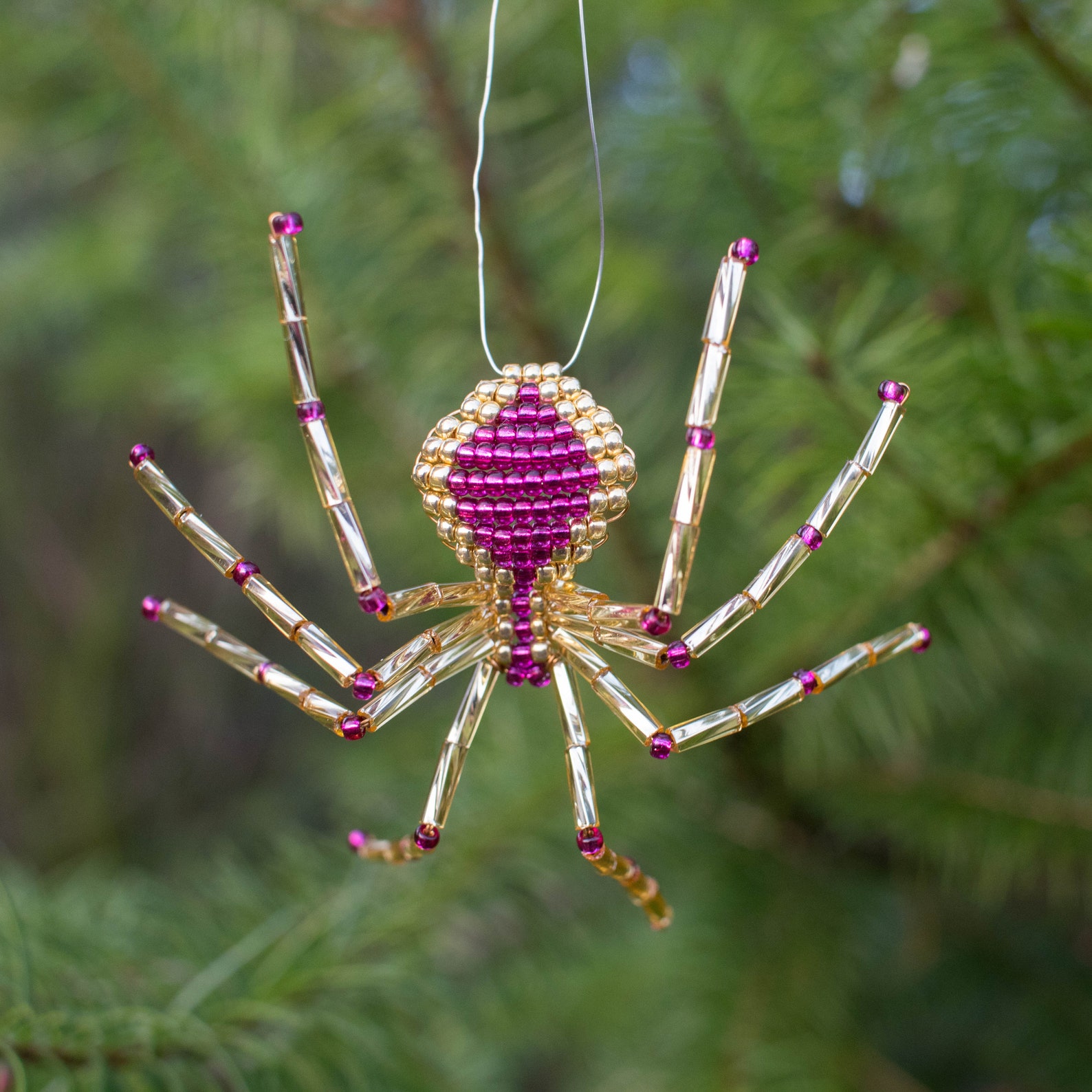 Christmas Spider Ornament Gold & Magenta Beaded Spider - Etsy