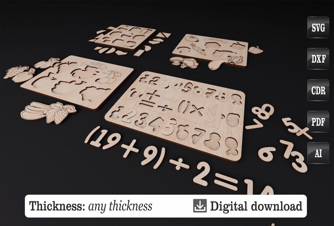 Set of Educational Puzzles | Laser Cut Files | Shapesorters | 4 Items ...