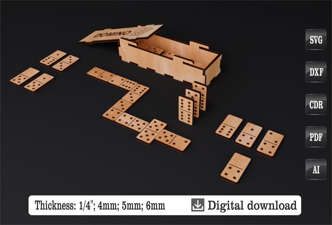 Domino SVG Laser Cut File With Box | CNC Wooden Game (digital Download ...
