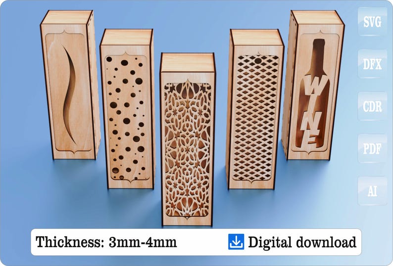 Wine Bottle Box Laser Cut Files SVG Wine Crate, Wedding Gift Gift Box ...