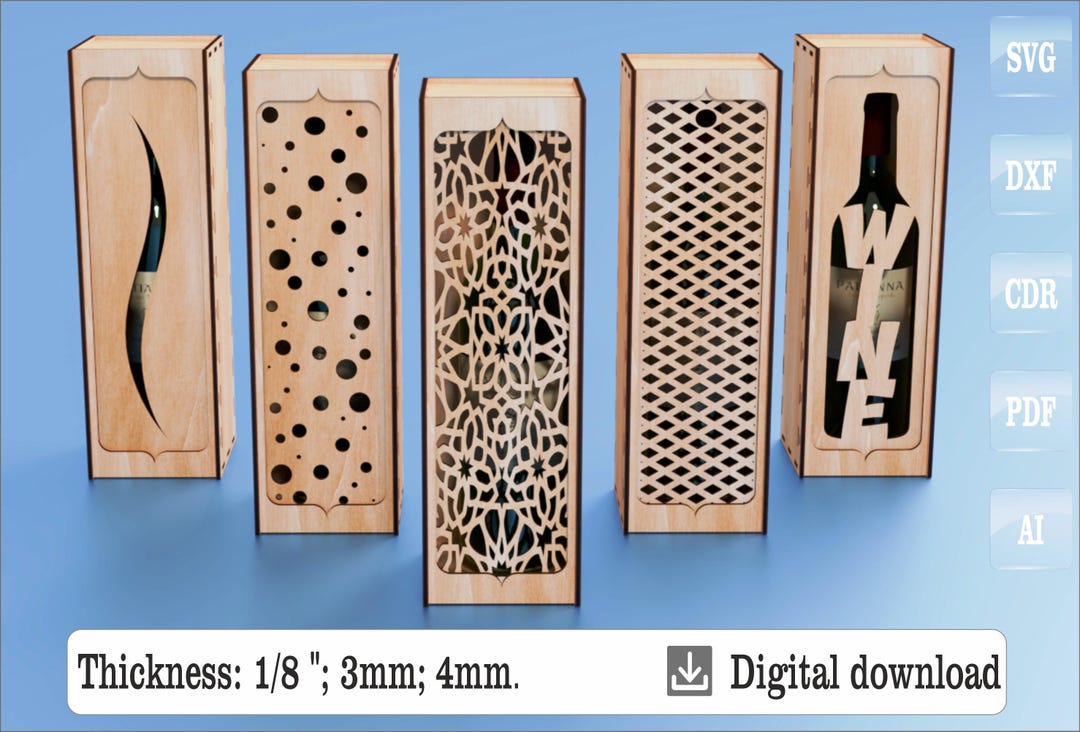 Wine Bottle Box Laser Cut Files SVG Wine Crate, Wedding Gift Gift Box ...
