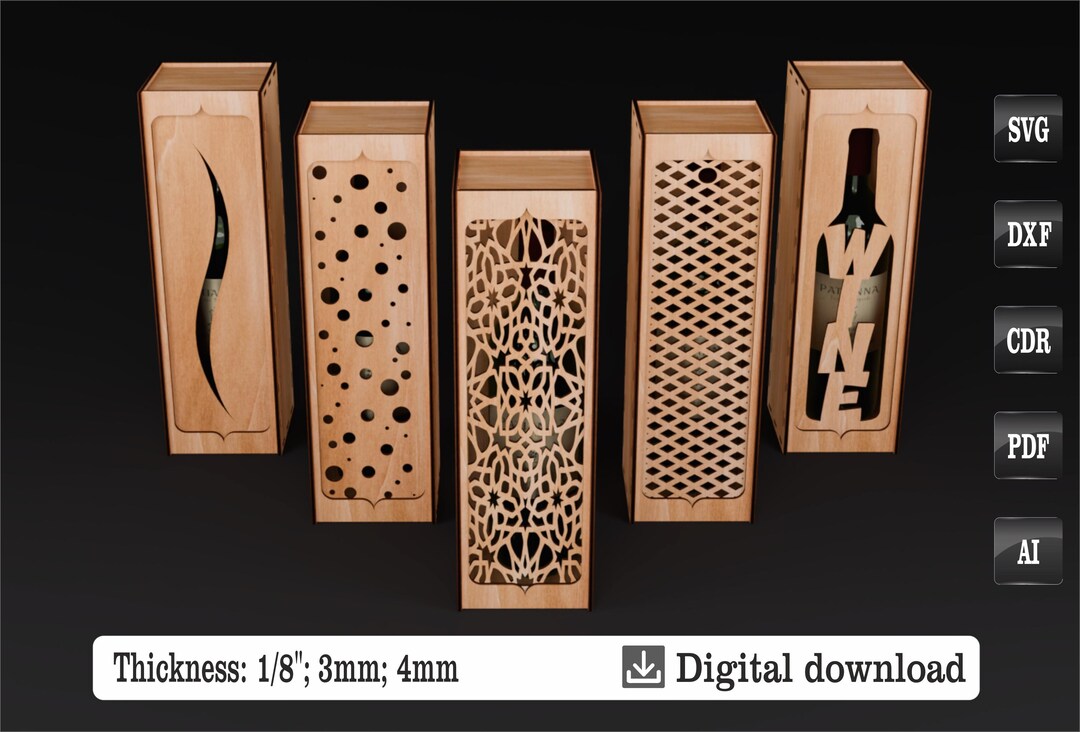 Wine Bottle Box - Laser Cut Files - SVG Wine Crate, Wedding Gift – Gift ...