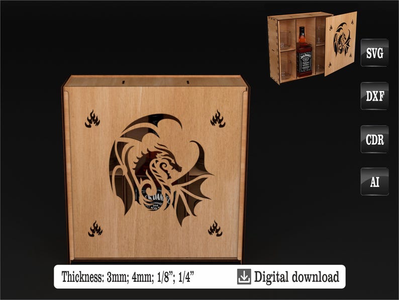 Dragon Liquor Box Laser Cut File SVG DXF | Whiskey Gift Box With Glass ...