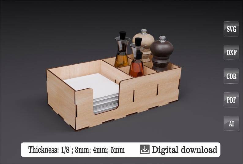 Napkin Holder SVG With Compartments for Condiments | Laser Cut Template ...