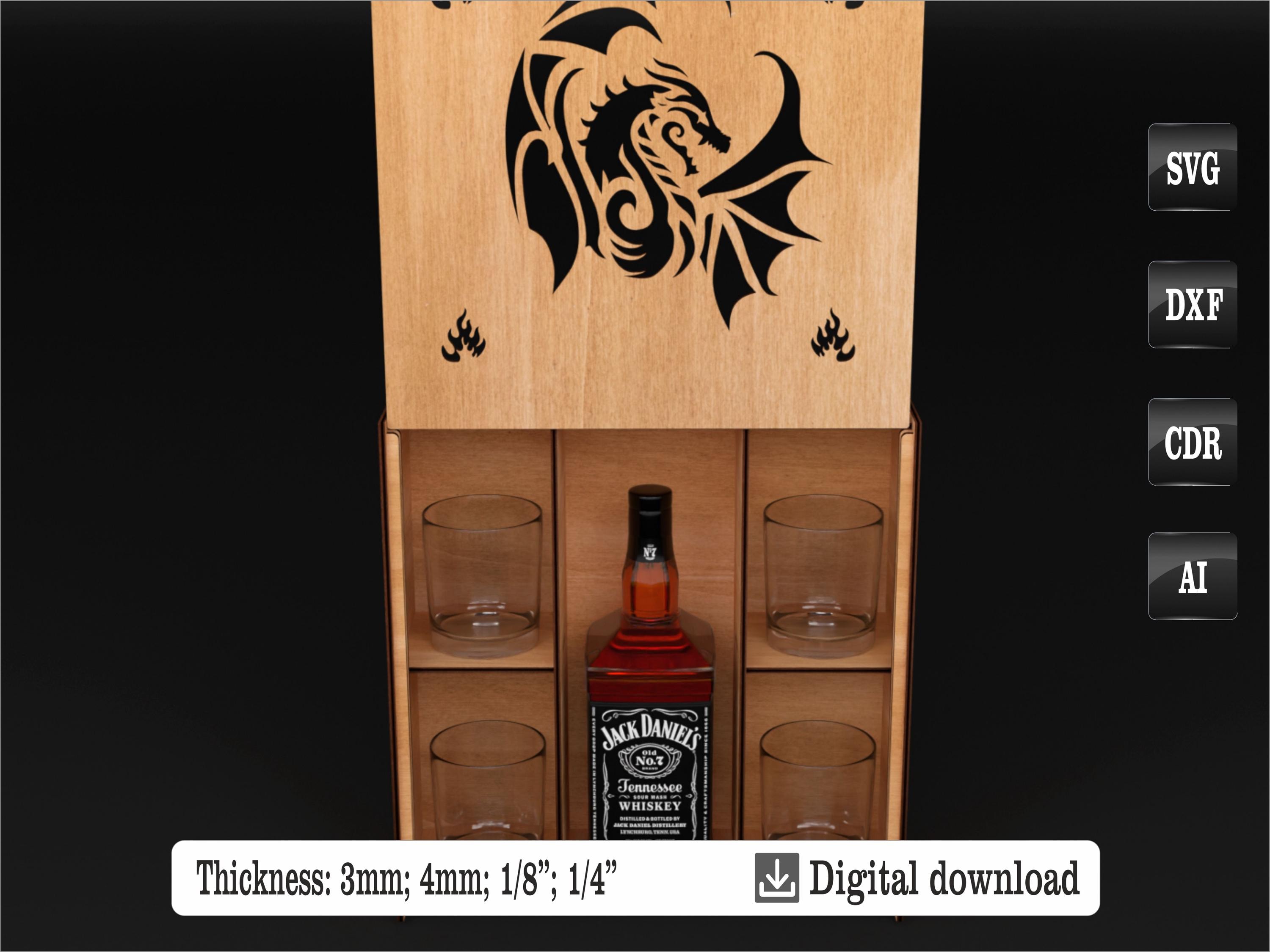 Dragon Liquor Box Laser Cut File SVG DXF | Whiskey Gift Box With Glass ...