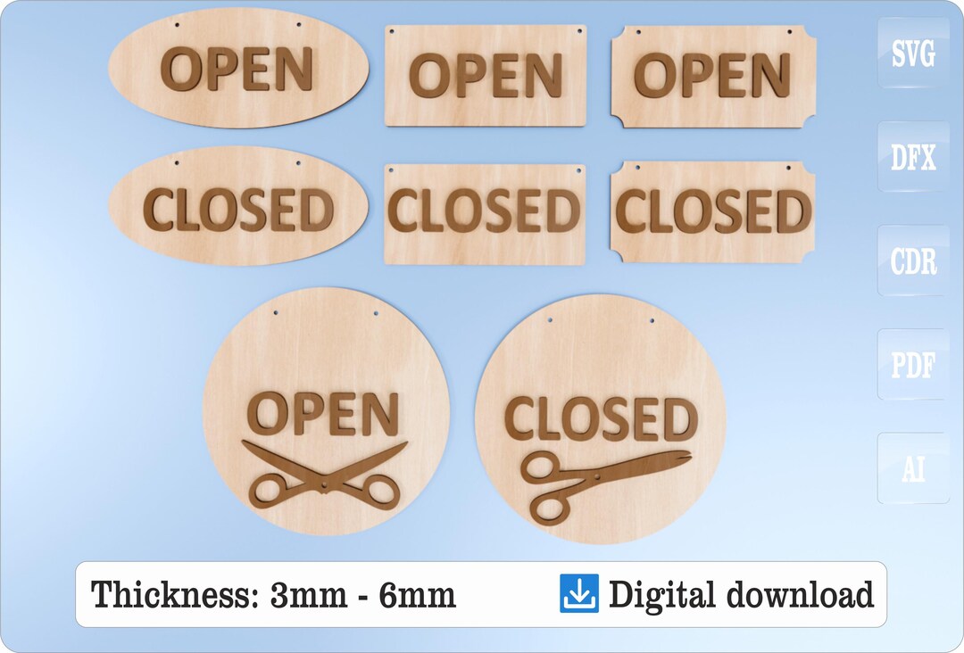 Door Sign Laser Cut Template Open Sign Closed Sign SVG Files - Etsy